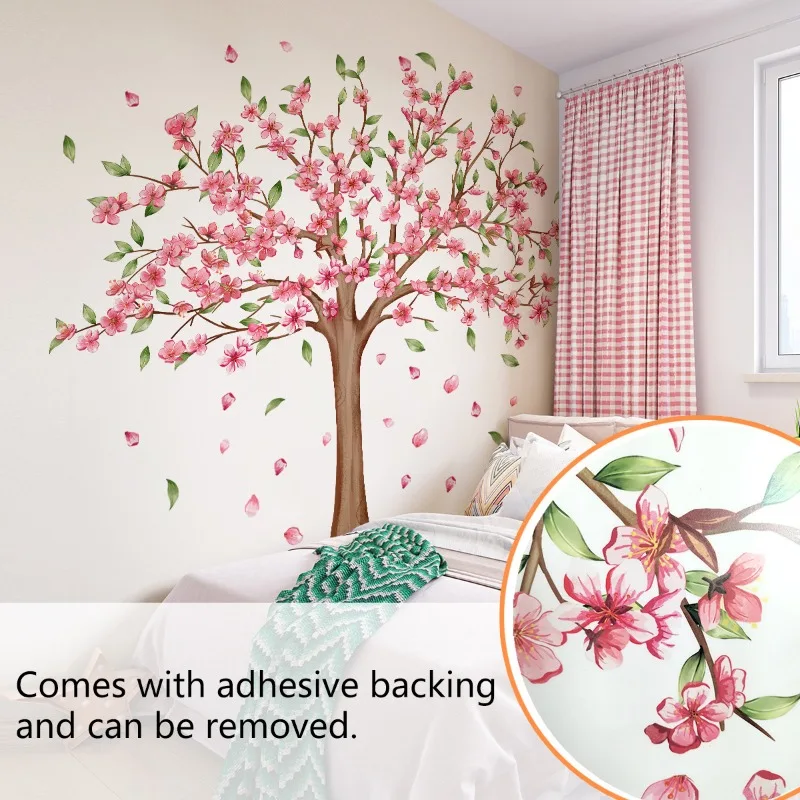 Living Room Large Pink Flower Tree Wall Stickers Home Decoration ...