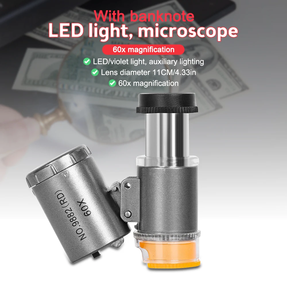 Caméra de microscope,Mini kit de microscope de poche pour enfants,60x ...