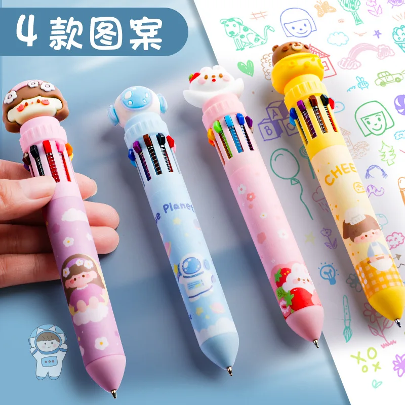 10-Color-Ballpoint-Pen-Cute-Cartoon-Elementary-School-Student-Pen-Press ...