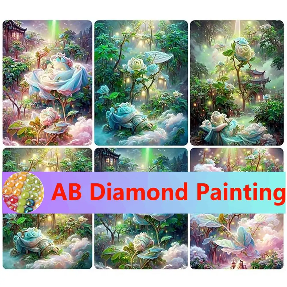 5D-Diy-Diamond-Painting-Dream-Pink-Green-Rose-Cross-Stitch-Diamond-Art ...