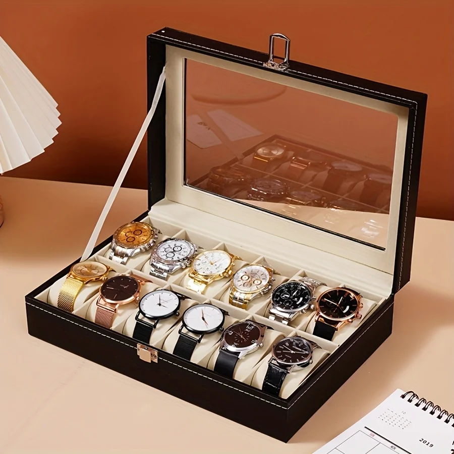 High-end Watch Box 12-Slot Watch Organizer with Lock & Removable ...