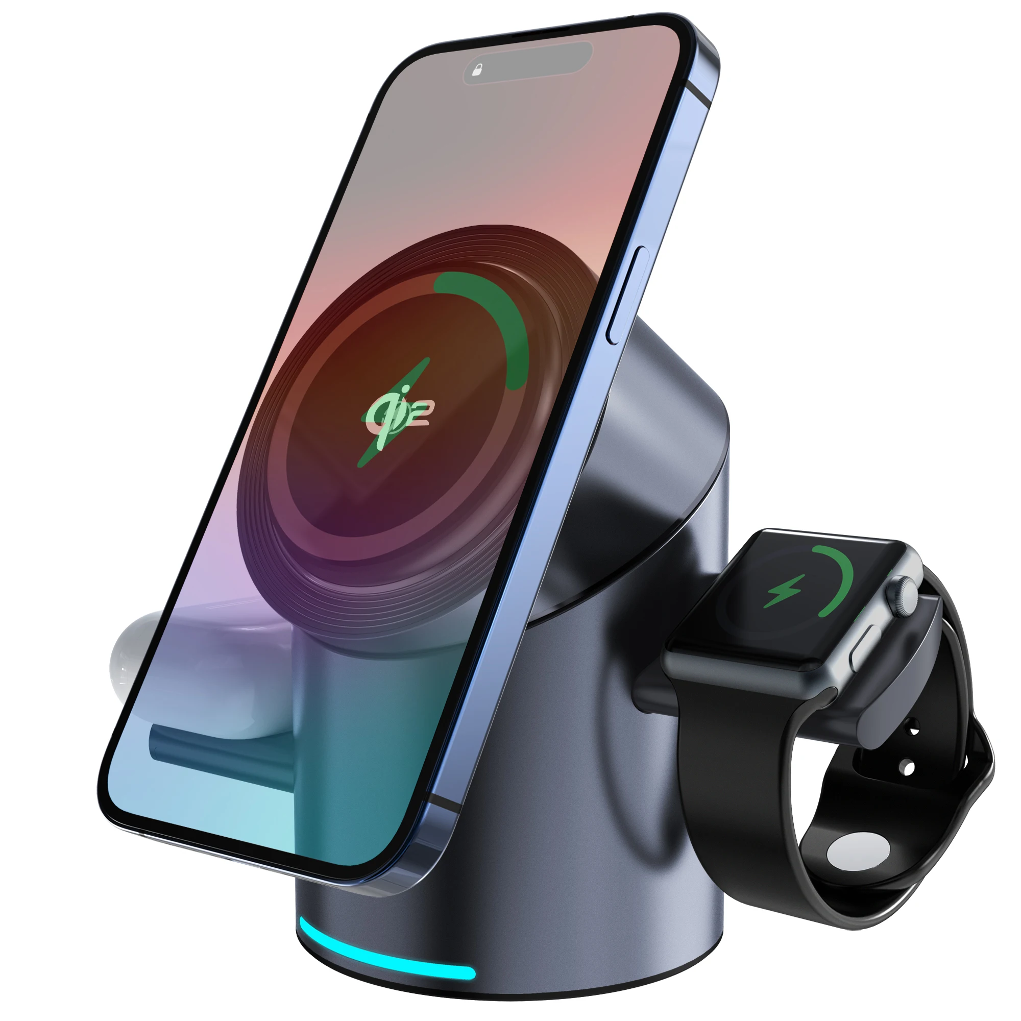 3 In1 QI2 Magnetic Wireless Charging Station 15W Desktop Multifunction ...