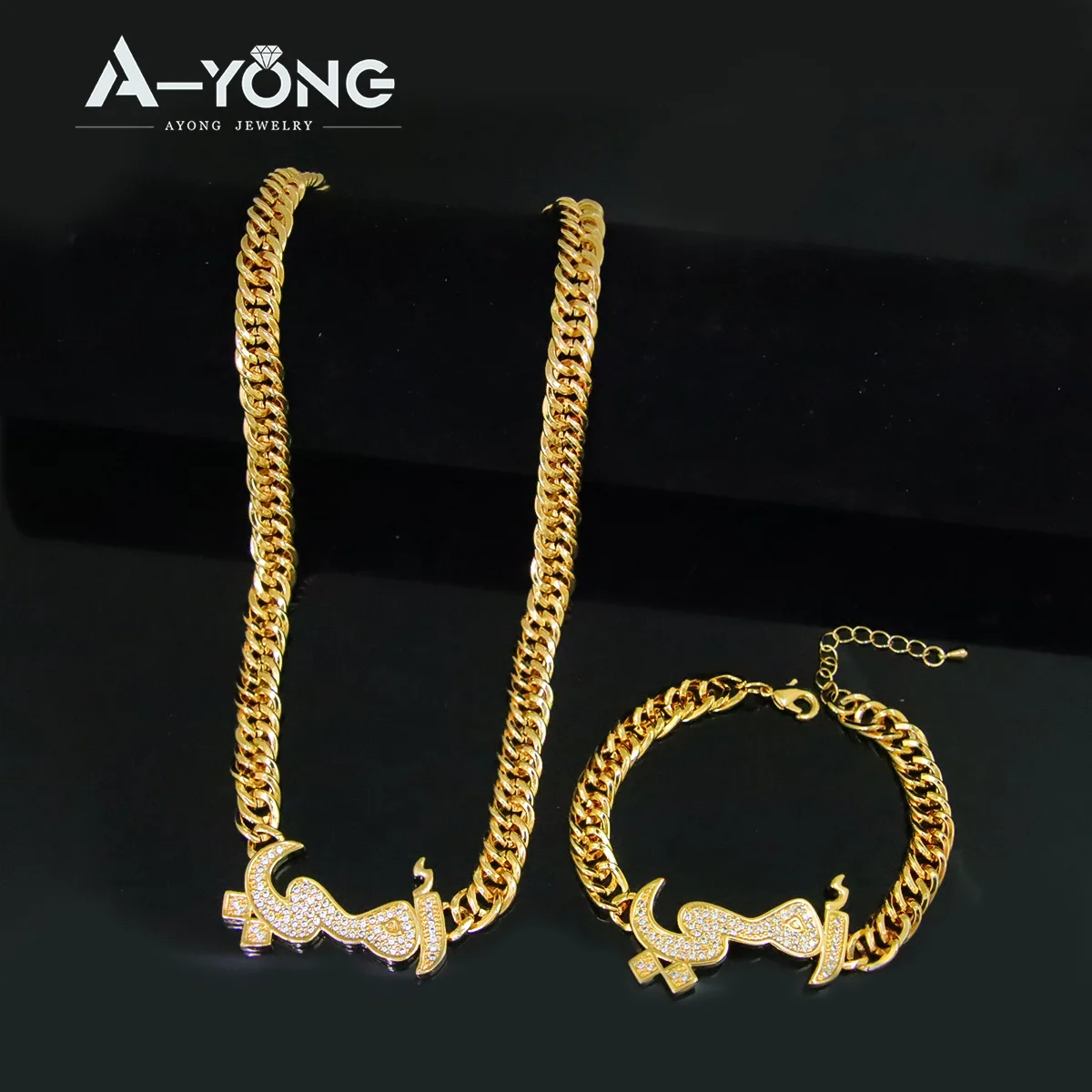 Arab-Gold-Color-Necklace-Bracelet-Set-21k-Gold-Plated-Islamic-Saudi ...