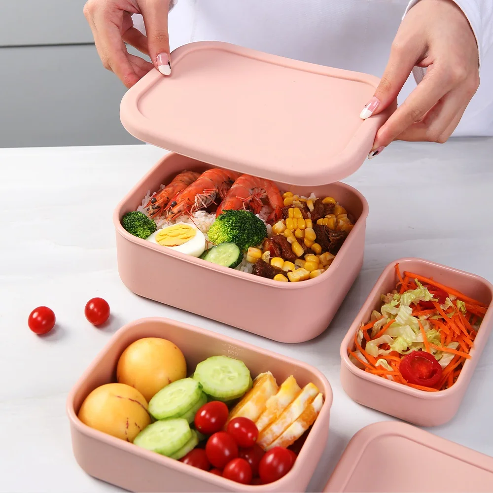 Silicone Food Storage Containers, Set of 3 Silicone Bento Lunch Box ...