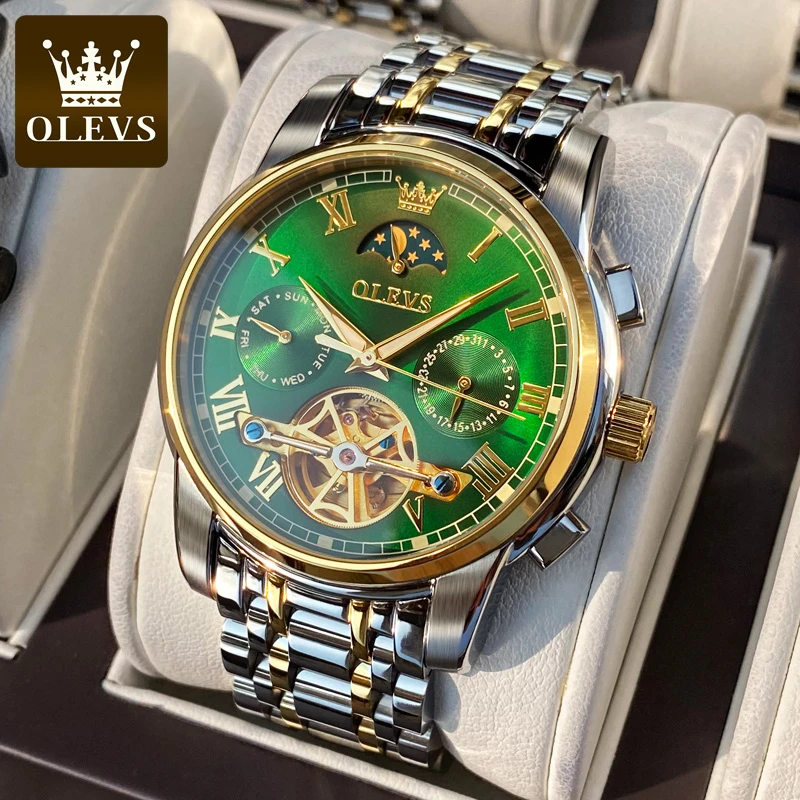 OLEVS Mens Automatic Watches Skeleton Tourbillon Mechanical Self ...