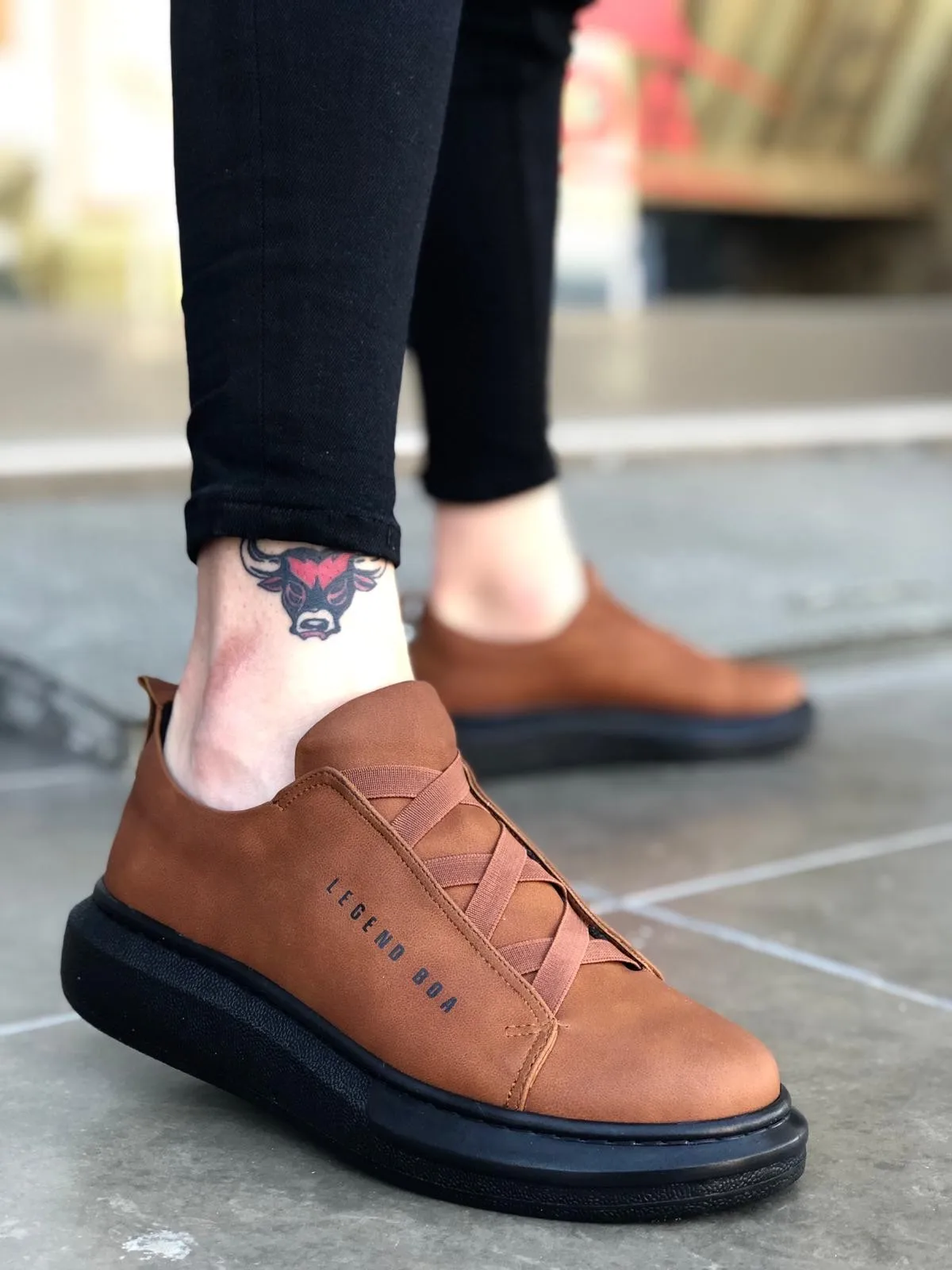 Ba0134 Boa Thick High Sole Cross Band Taba Black Men Shoes - Casual ...