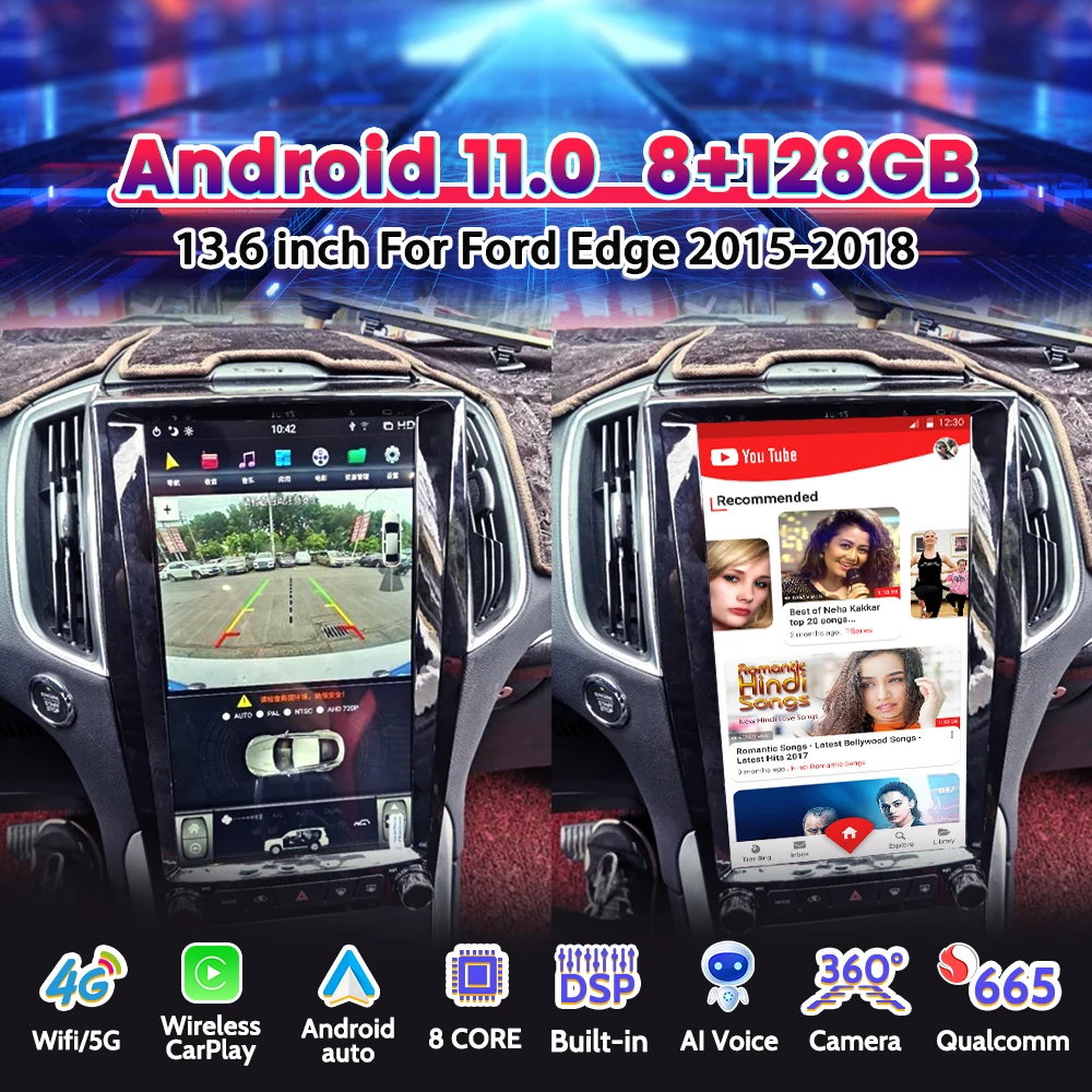 For Ford Edge 2014 2015-2019 Tesla Screen Qualcomm Android 11 ...