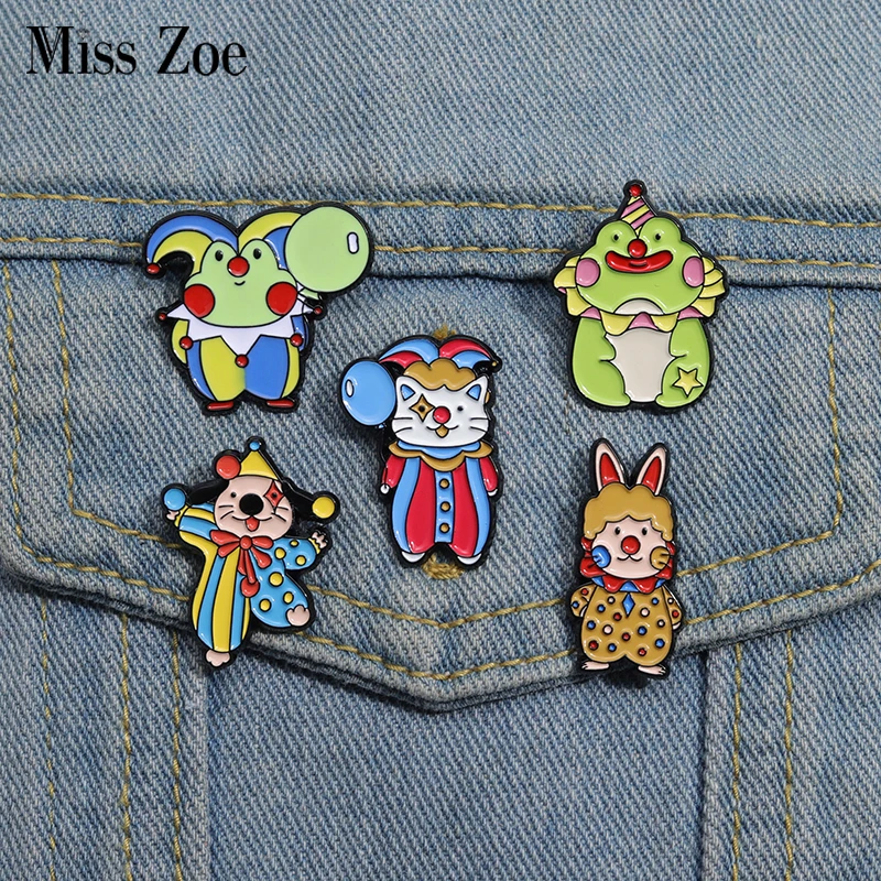 Animal Circus Enamel Pins Custom Funny Clown Goat Frog Cat Dog Brooches ...