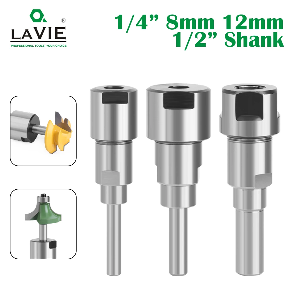 LAVIE 1 pc 1/4" 8mm 12mm 1/2" Shank Router Bit Extension Rod Collet ...