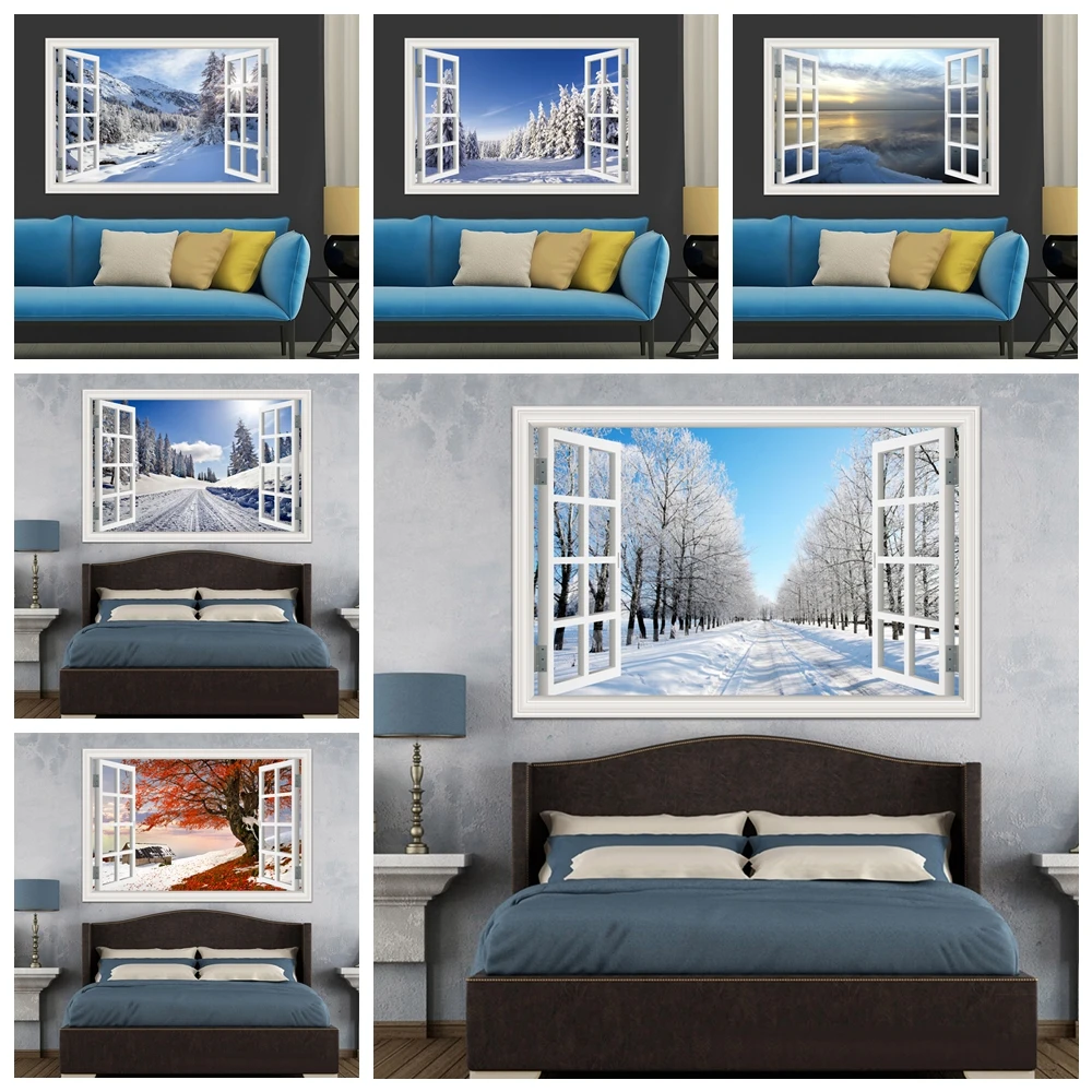 Removable-Window-View-Stickers-3D-Snow-Tree-Wall-Sticker-Removable ...
