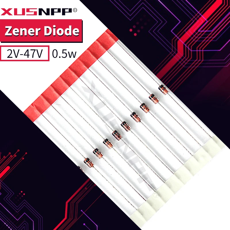 50pcs 1/2w Zener Diode 0.5w Do-35 Bzx55c 2.7v 3v 3.3v 3.6v 3.9v 4.3v 4 ...