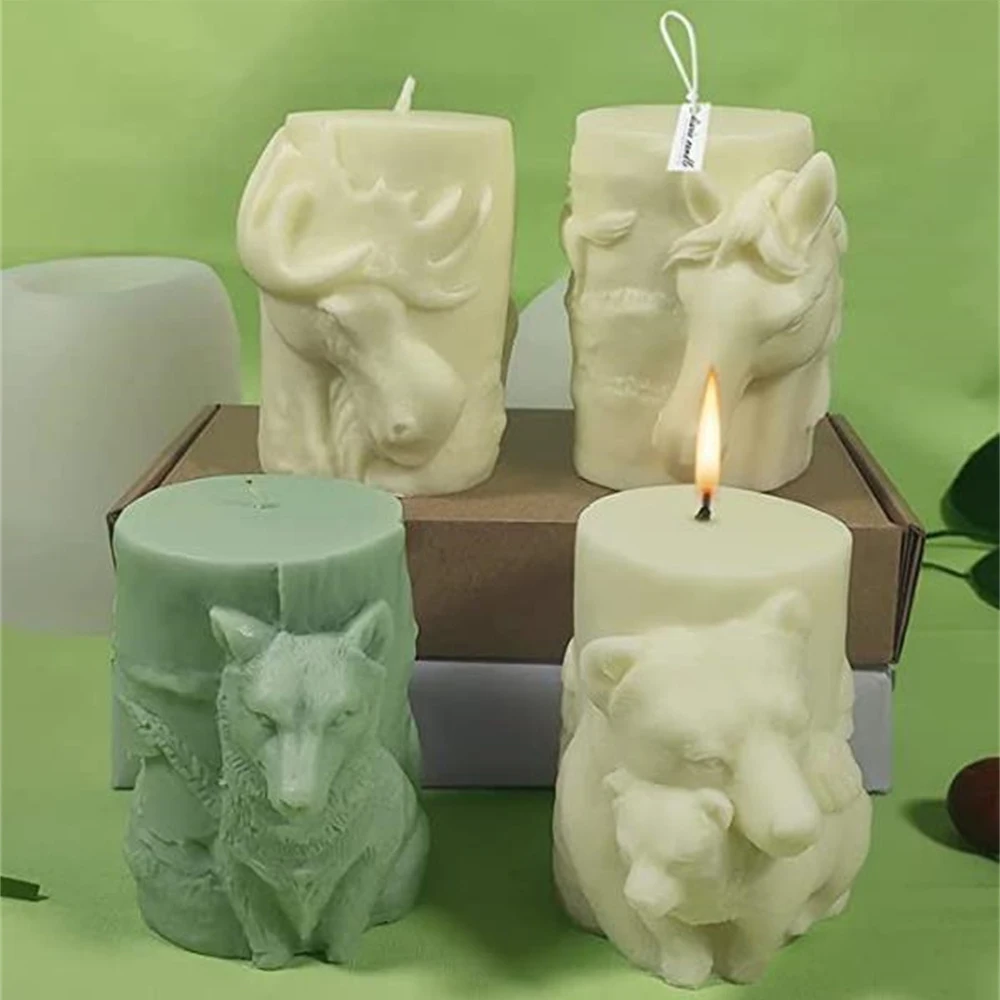 Animal-Relief-Silicone-Candle-Mold-Wolf-Bear-Horse-Elk-Cylindrical ...