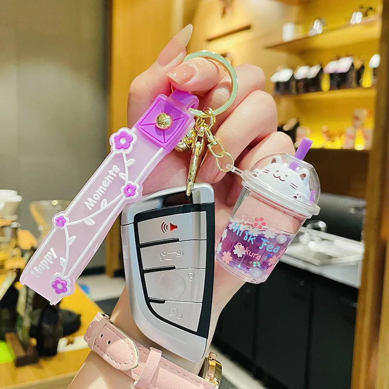 Cartoon-Kitty-Cat-Milk-Tea-Sakura-Floating-Liquid-Keychain-For-Girl-Bag ...