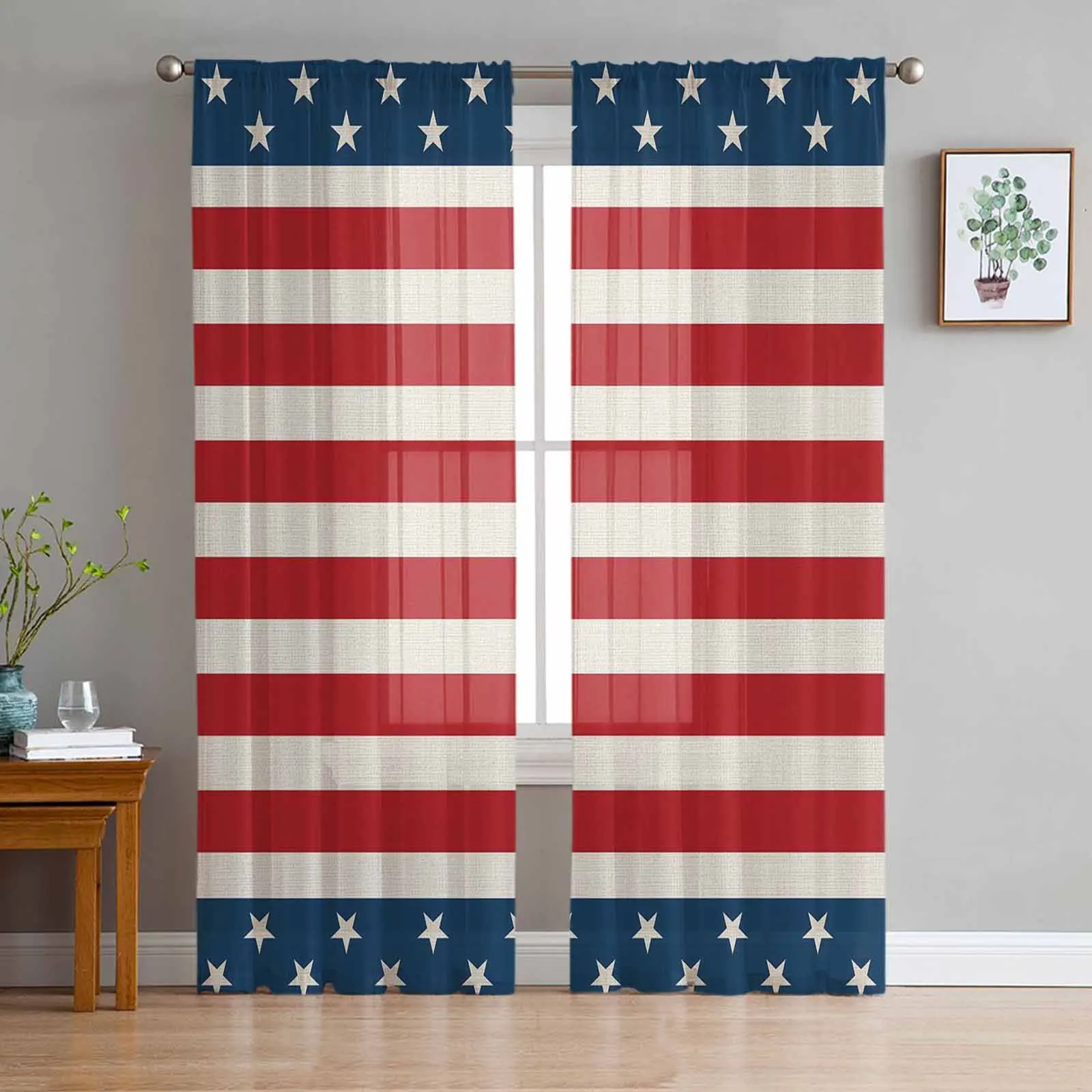 Independence Day American Flag Sheer Curtains for Living Room Bedroom ...