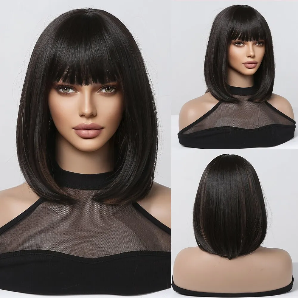 Short-Straight-Black-BoBo-Synthetic-Wigs-with-Bangs-Natural-Hairline ...