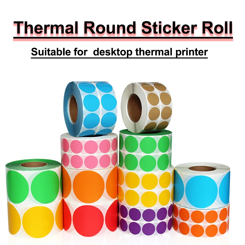Color Round Thermal Sticker Roll For Desktop Barcode Printer Small color-round-thermal-sticker-roll-for-desktop-barcode-printer-small