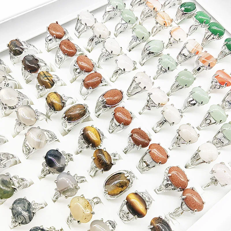 20pcs/Lot Wholesale Mix Style Natural Stone Finger Rings For Women ...