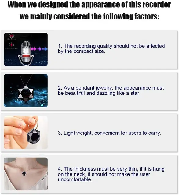 Mini Voice Recorder Portable Necklace Pendant Sound Recorder 20 Hours ...