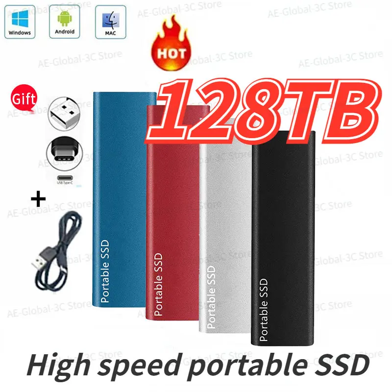 New Portable SSD 128TB 64TB 2TB External Solid State Hard Drive USB3.1 ...