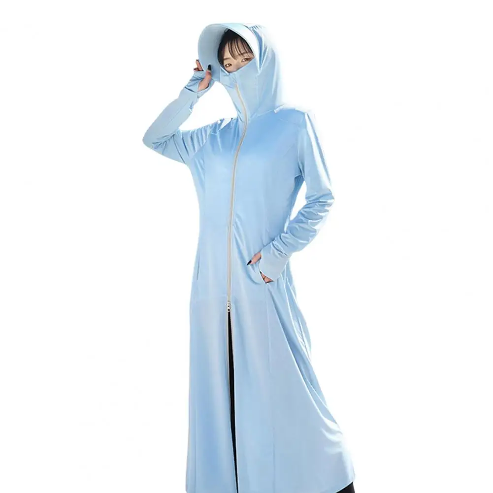 Summer Sunscreen Coat Women Solid Color Soft Mid-calf Length Thin Long ...