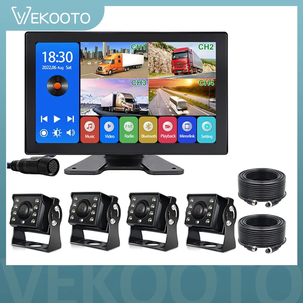 4K Car Backup Cameras System with 10.1" Touch Screen Quad Display ...