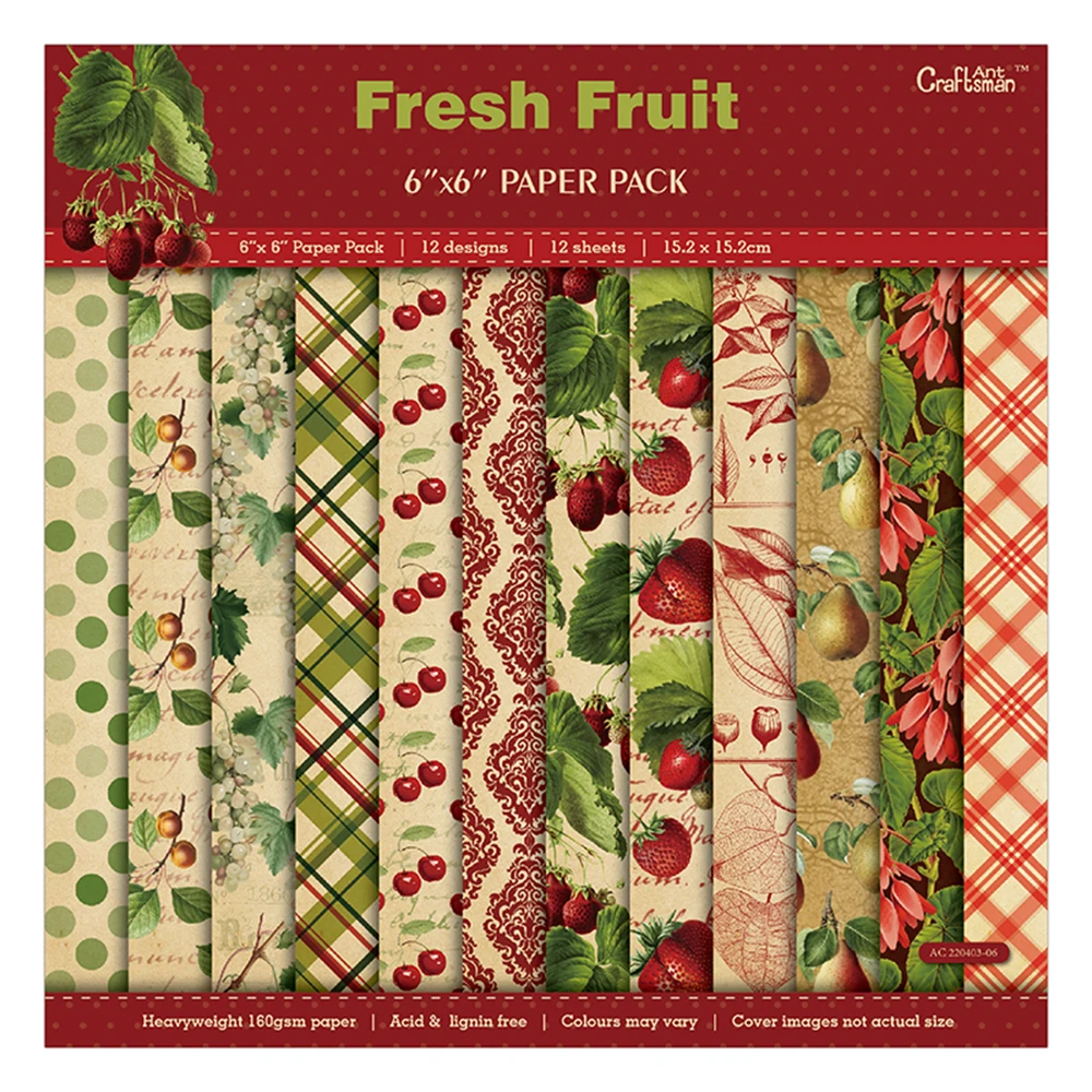 12 Pieces Of Decorative Paper With Fresh Fruit Patterns 6-Inch ...