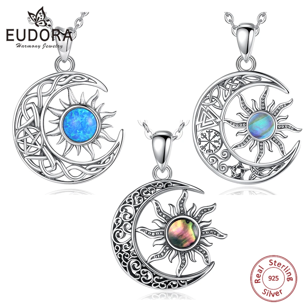 EUDORA-925-Sterling-Silver-Sun-Moon-Necklace-for-Women-Man-Pentagram ...