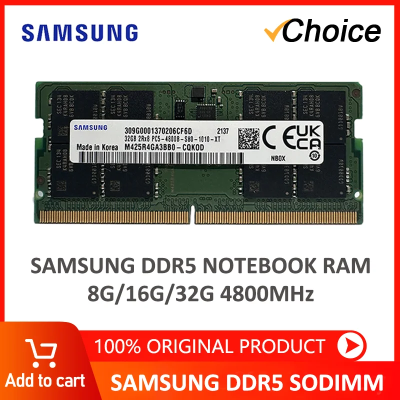 Samsung-Memory Stick pour ordinateur portable, DDR5, RAM 8 Go, 16 Go ...