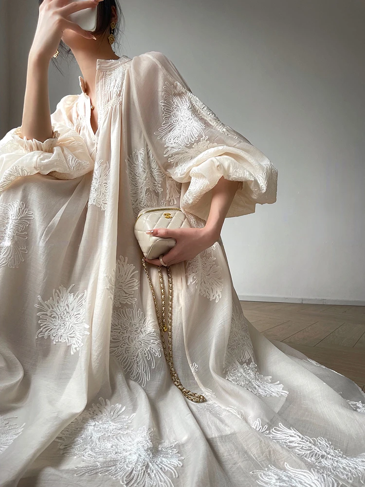 Elegant-Vintage-Embroidery-Dress-Women-Casual-Korean-Party-Midi-Dress ...