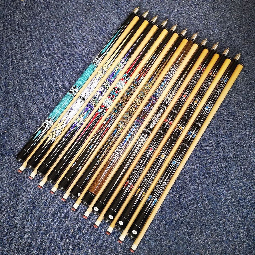 1-2-PC-Modern-New-Design-Maple-Wood-Full-Decal-Handle-Pool-Billiard-Cue ...