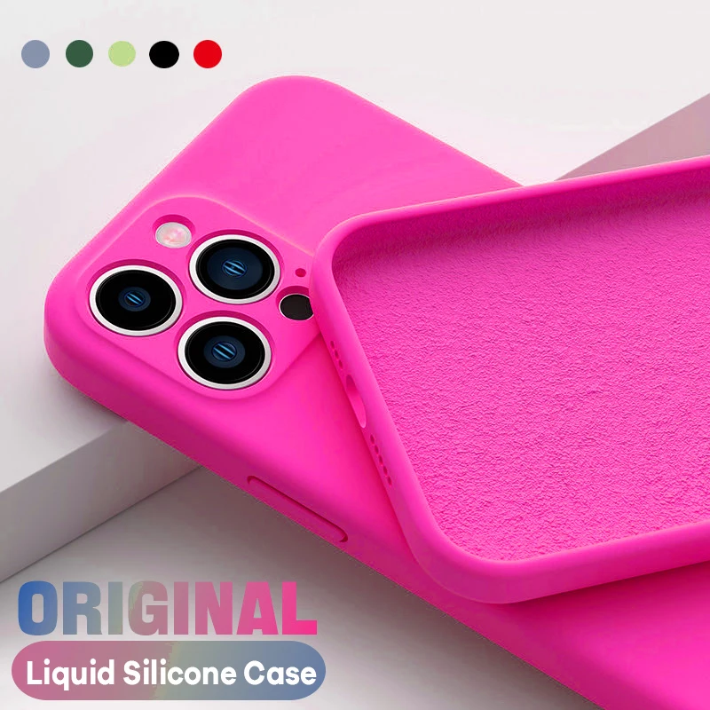 Caixa de silicone líquido quadrado original para o iphone 14 13 11 12 pro max x xs max xr 7 8 ...