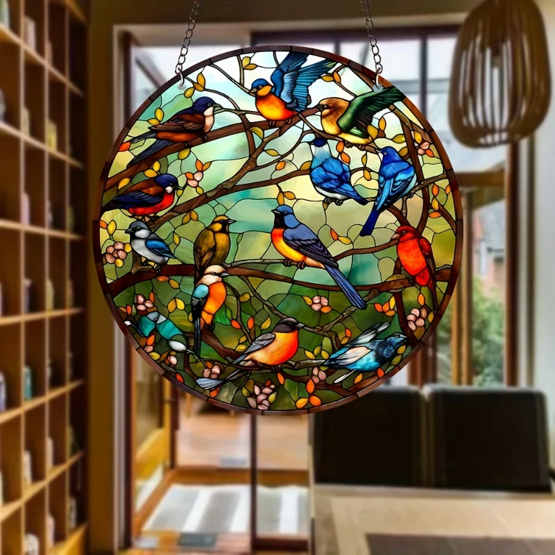 1pc Birds Wall Decoration Hanging Beautiful Suncatcher With Metal Chain ...