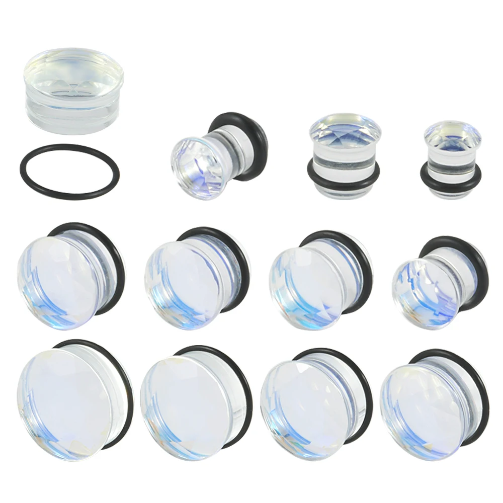 2Pcs Natural Glass Single Flare Ear Expander Plugs Piercing Gauge ...