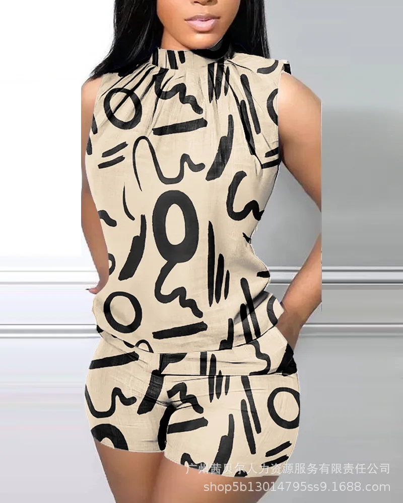 Conjunto-de-ropa-de-2-piezas-para-mujer-traje-sin-mangas-con-estampado ...