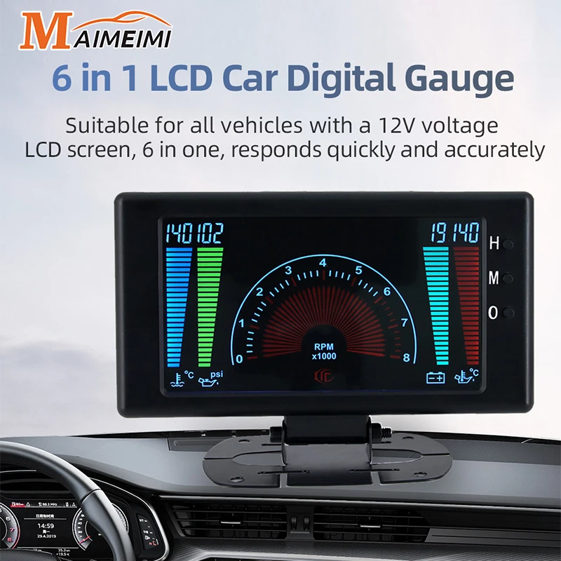 5-6in1-Car-Digital-Gauge-Oil-Pressure-Tachometer-RPM-Voltage-Oil ...