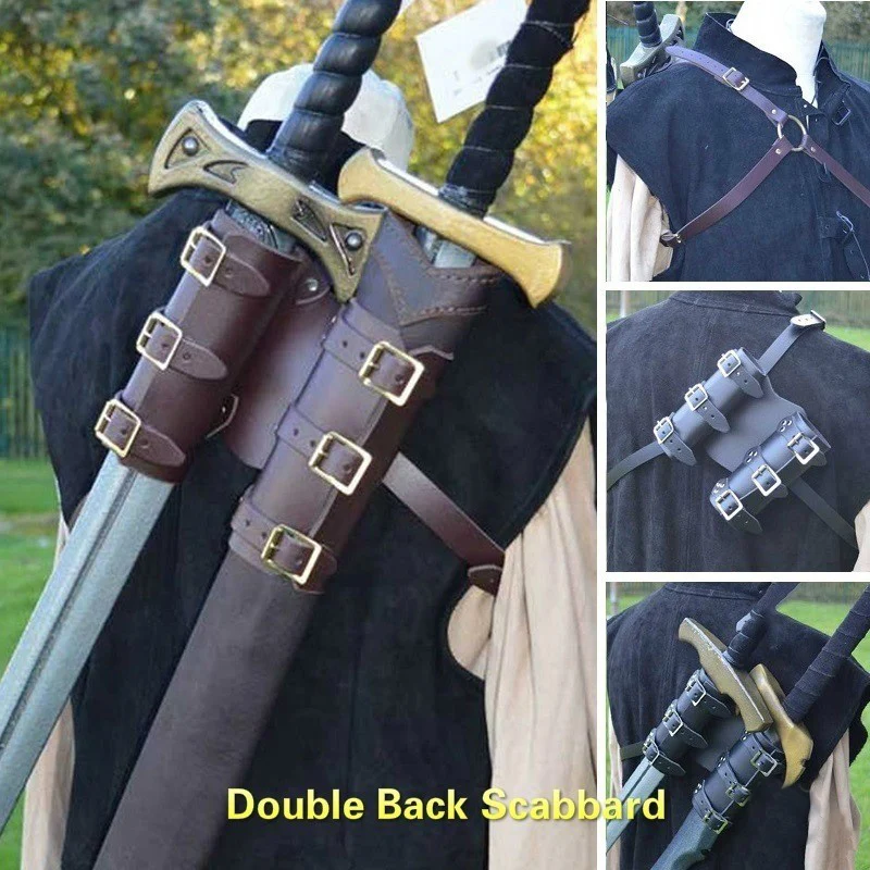 Medieval-Sword-Shoulder-Double-Back-Scabbard-Sheath-Frog-Holder-PU ...