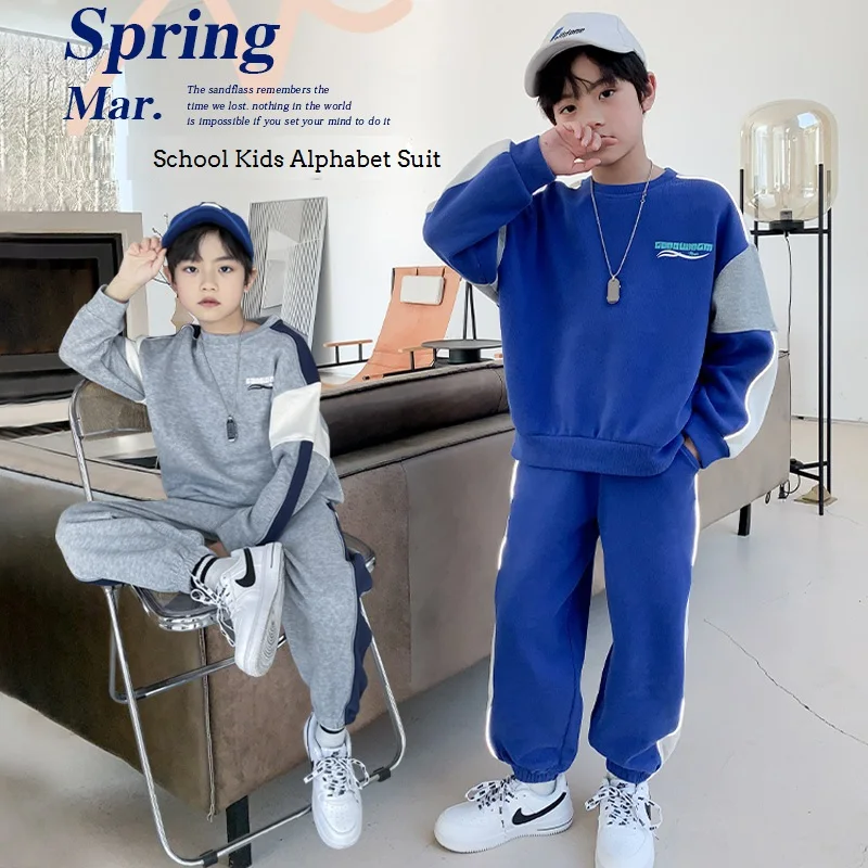Spring-Autumn-Boy-Contrast-Alphabet-Sweatshirt-Sweatpant-Set-School ...