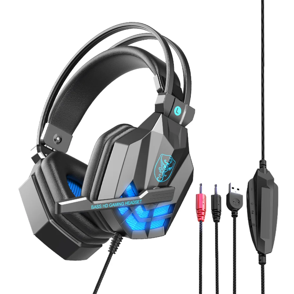 Casque avec microphone,Écouteurs de jeu pour PC-PS4-PS5,stéréo,LED,USB ...