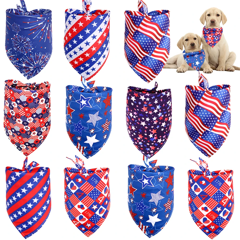 50pcs Forth of July Dog Bandanas Pet Accessories Small Dog Cat Bandana ...