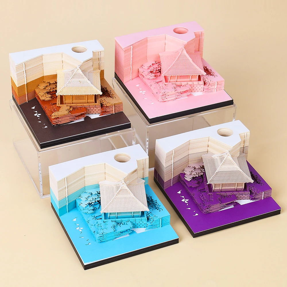 Omoshiroi Block Artistic Notepad 3D Arch Pavilion With Lights 3D Memo ...