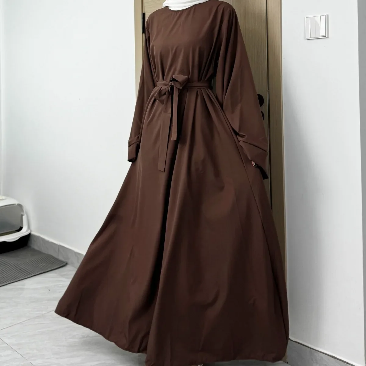 Muslim Abayas Loose Kaftans Prayer Ramadan Dress With Belt Full Sleeve ...