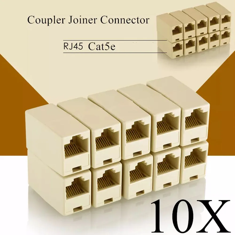 Pack Of 10 Network Ethernet Dual Straight Head LAN Cable Joiner Coupler ...