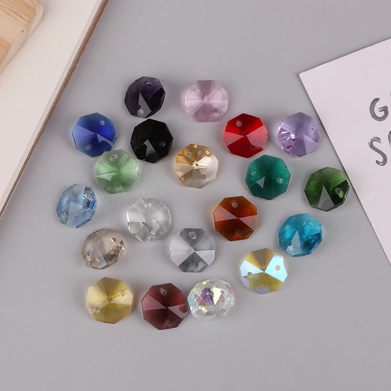 50PCS 14mm 2 Holes Crystal Octagonal Beads Prisms Chandelier Parts ...