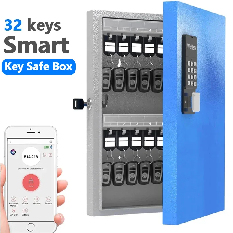 WeHere-32-Key-Safe-Box-Intelligent-Wall-Mounted-Key-Storage-Cabinet-OTP ...
