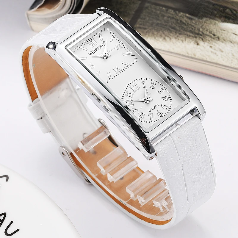 Dual Dial Unisex Watch Genuine Leather Band Couple Quartz Wristwath ...