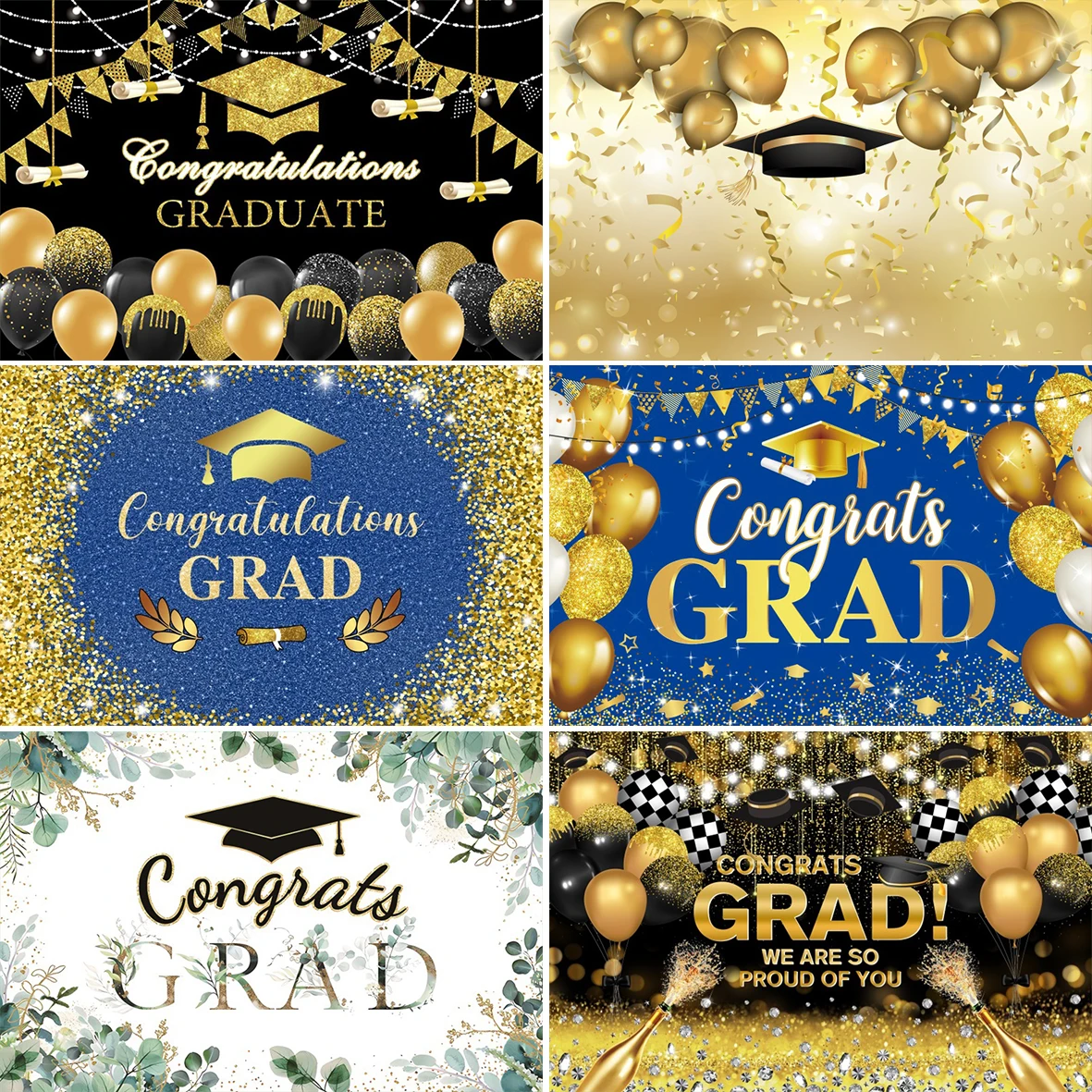 Congrats-Grad-Photography-Background-Gold-Blue-Bachelor-Cap-Glitter ...
