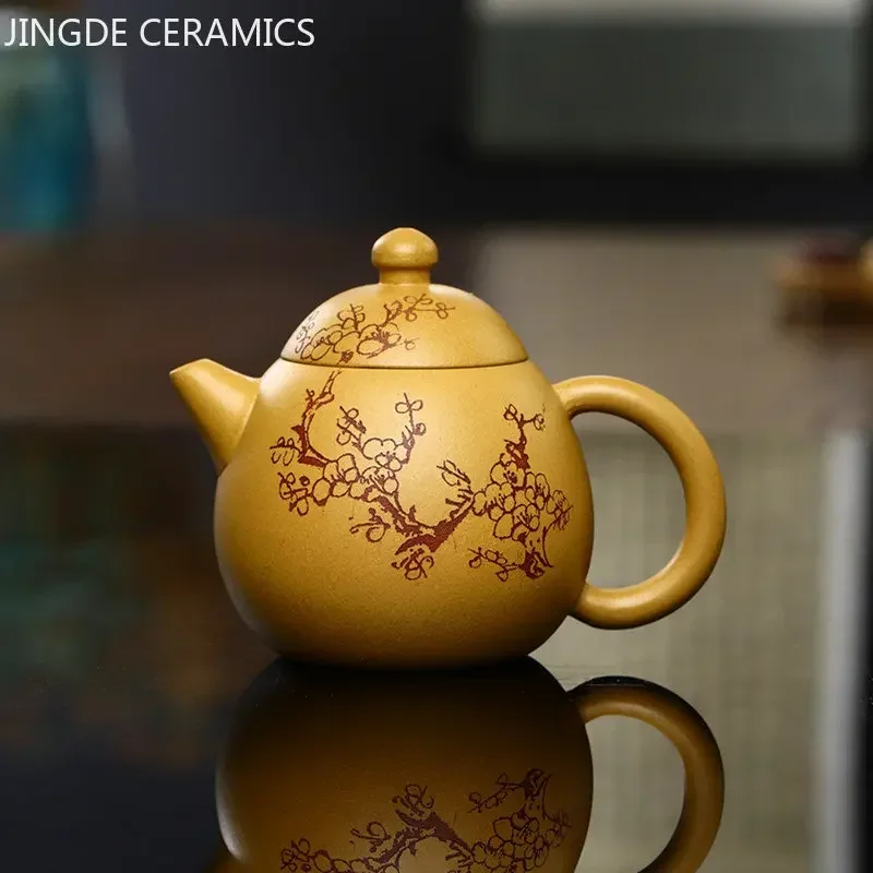 230ml Hand-painted Plum Blossom Dragon Egg Tea Pot Yixing Purple Clay ...