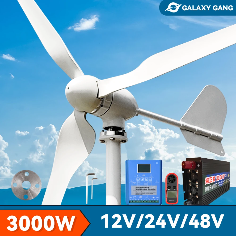 Free-Energy-Wind-Turbine-Generator-3kw-48v-12v-24v-3-Blades-Dynamo-With ...