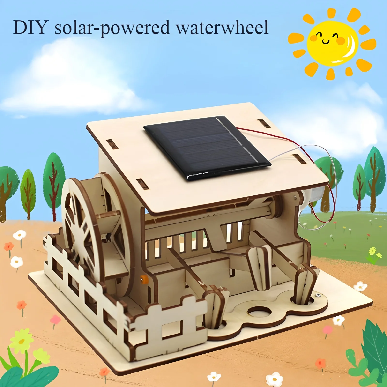Solar-powered waterwheel, Diy handcrafted assembly model, 3d wooden ...