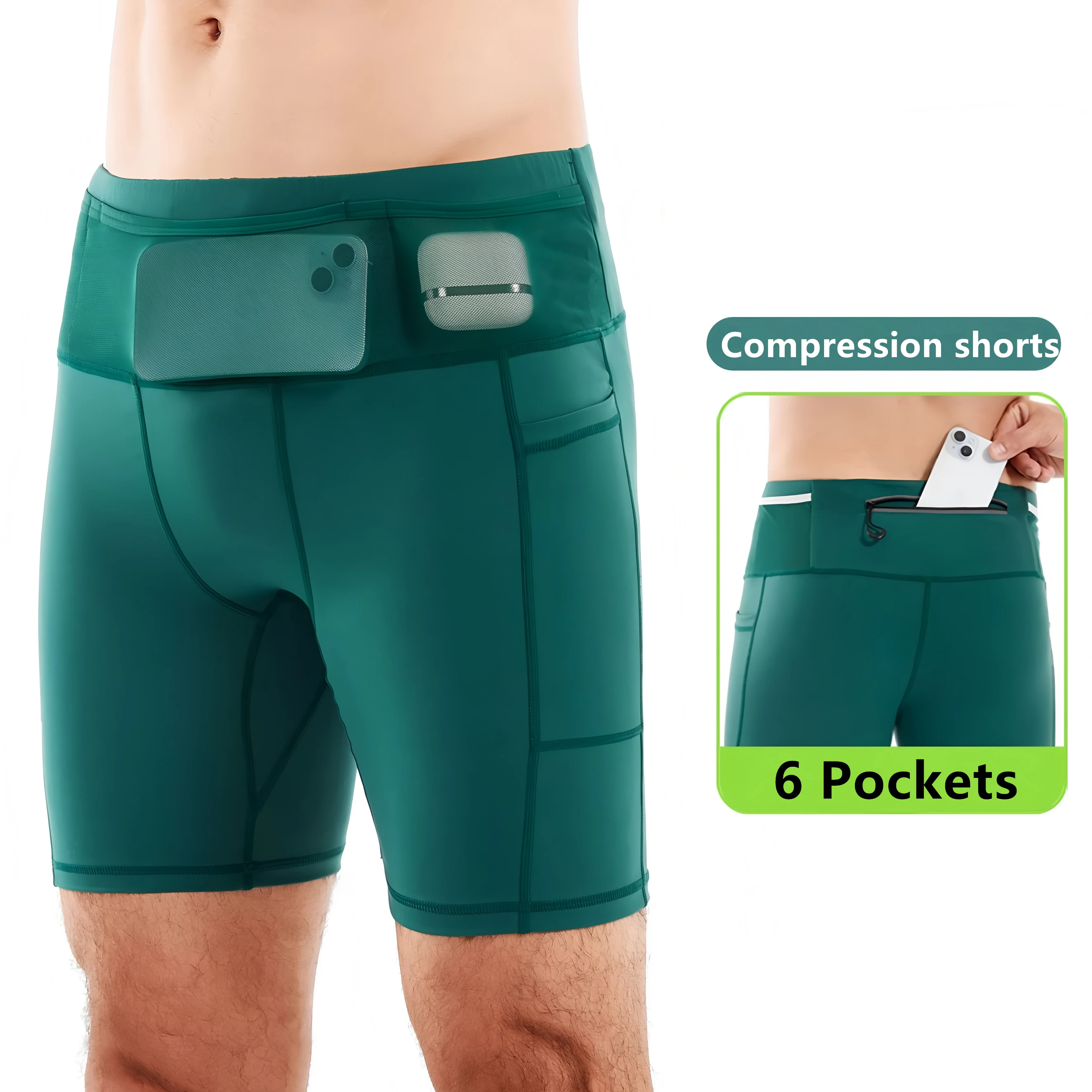 Mul-Pockets Compression Shorts 3.0 Mens Marathon Running Shorts Quick ...